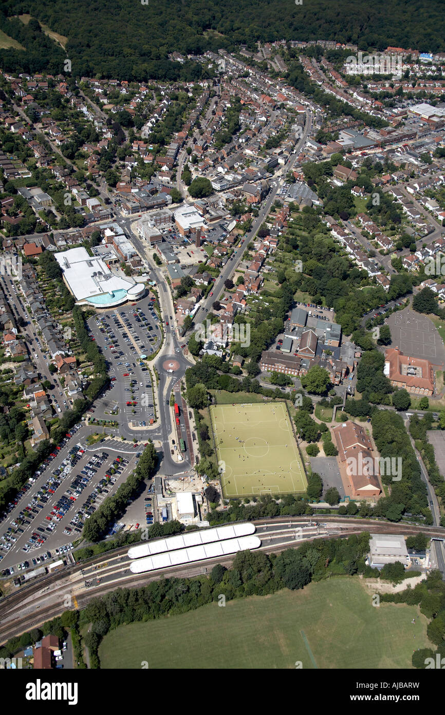 Aerial view north west of Loughton tube station playing field ...