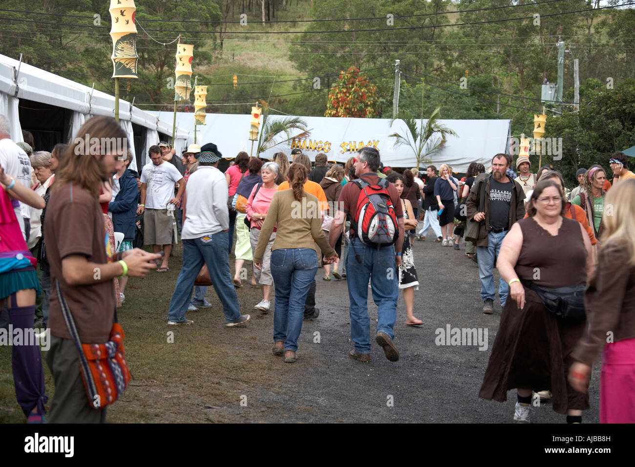 People strolling around stalls at Woodford Folk Festival Queensland ...
