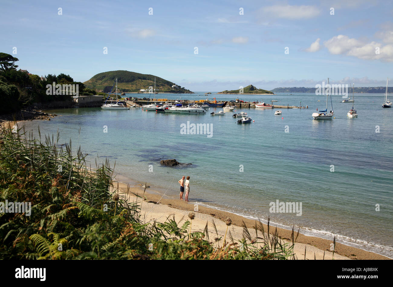 View from Herm Harbour showing the island of Jethou Stock Photo - Alamy