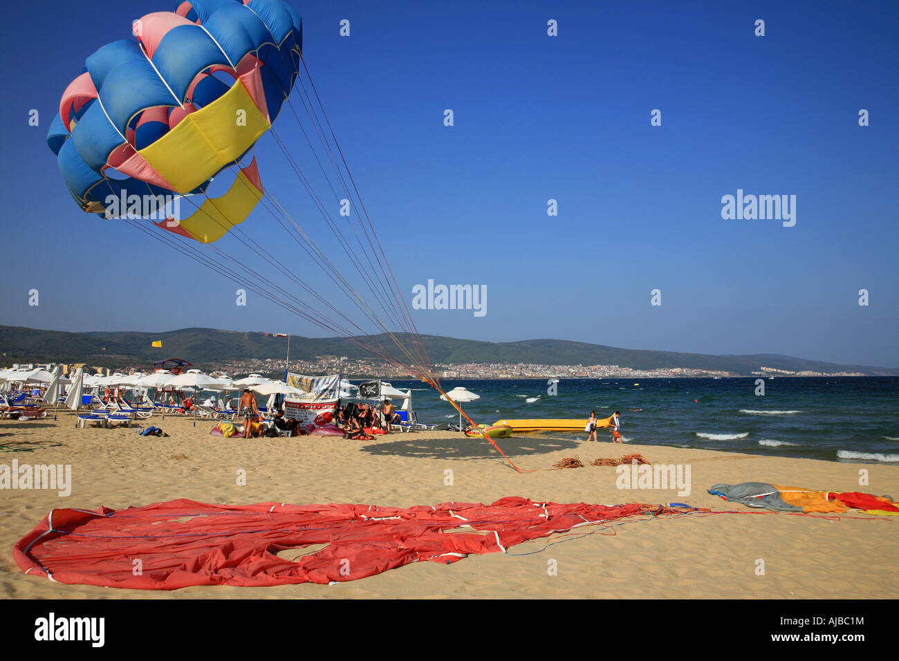 Sunny Beach, Parasailing from the beach Stock Photo - Alamy