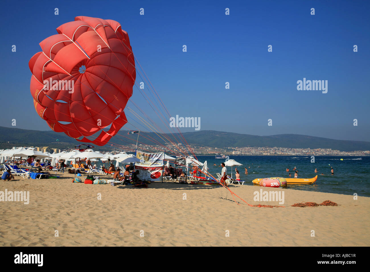 Sunny Beach, Parasailing from the beach Stock Photo - Alamy