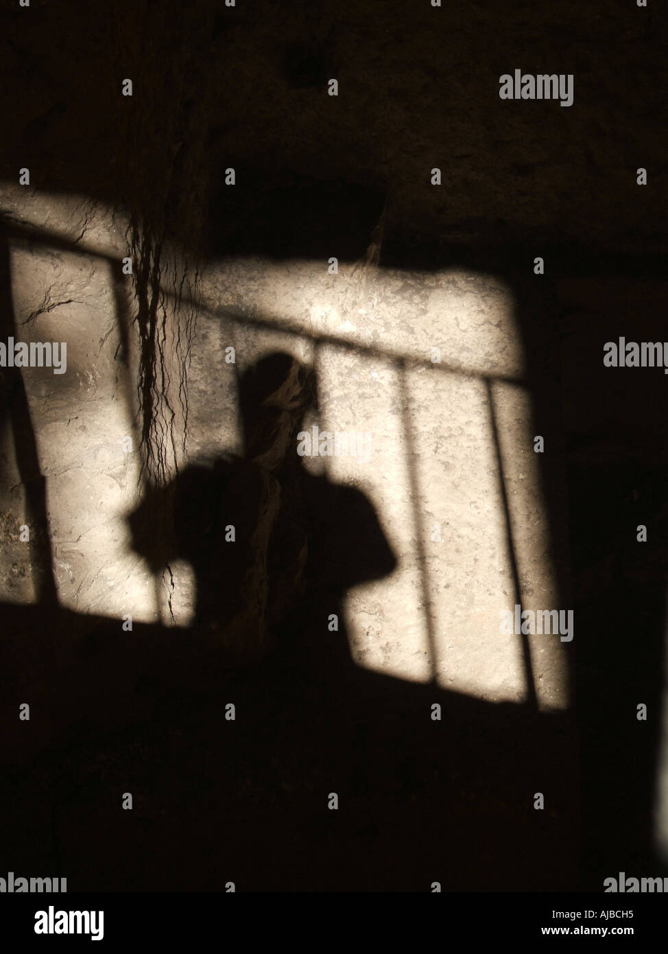 man's shadow on window with bars Stock Photo - Alamy