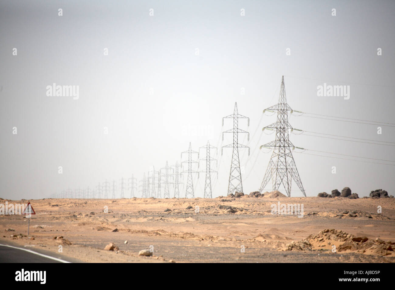Abstract electric transmission power cable pylons carrying electricity ...