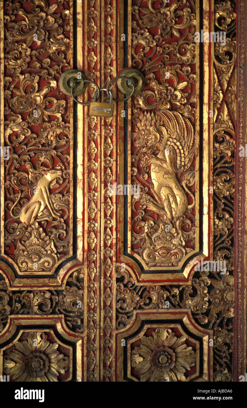 Ornately carved and painted Balinese door ubud Bali Indonesia Stock ...