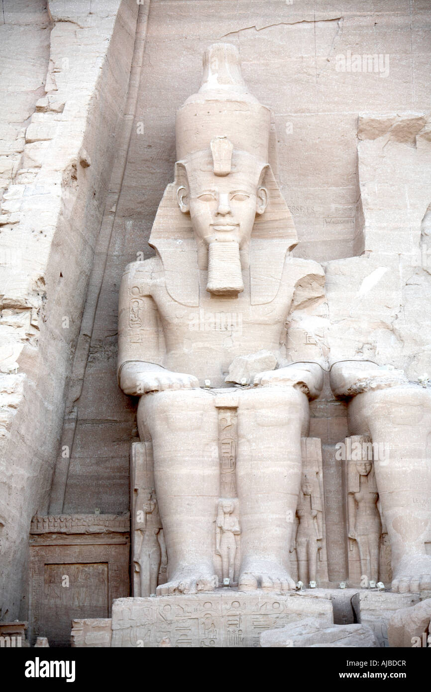 Giant carved statue of Ramses II outside the Temple of Abu Simbel Upper ...