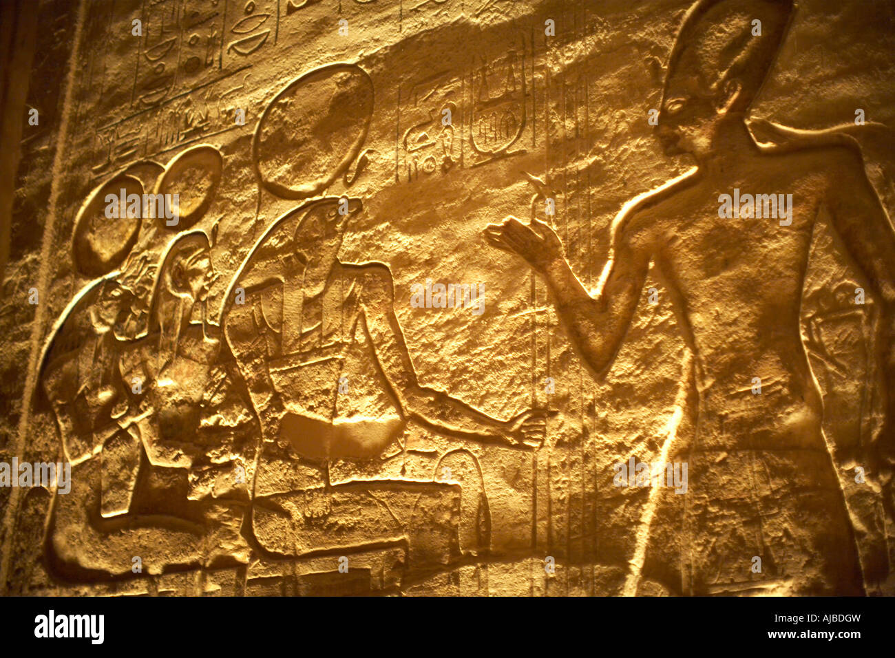 Wall relief carving of trinity of Sekhmet Ramses II and Ra Horakhty ...