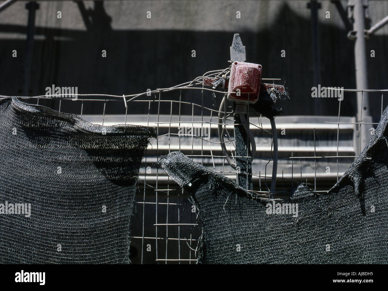 building site with scaffolding red warning light Stock Photo - Alamy