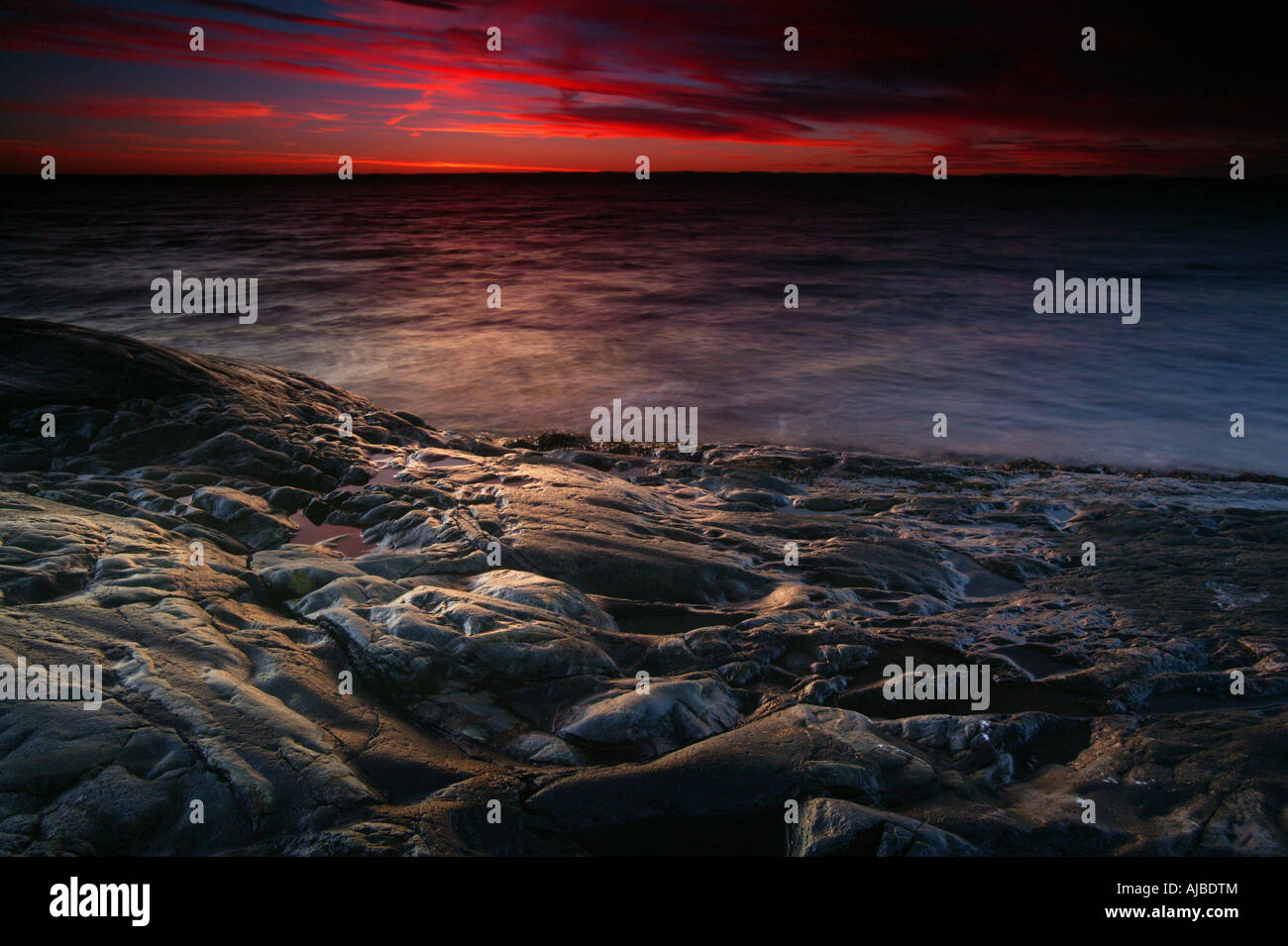 Post-sunset afterglow by the Oslofjord at Larkollen in Rygge kommune ...