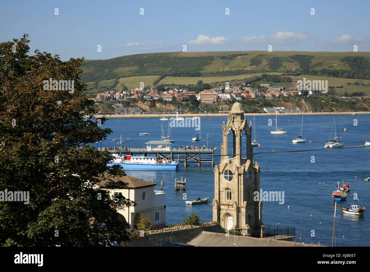 Swanage - View of the popular seaside resort showing the Wellington ...