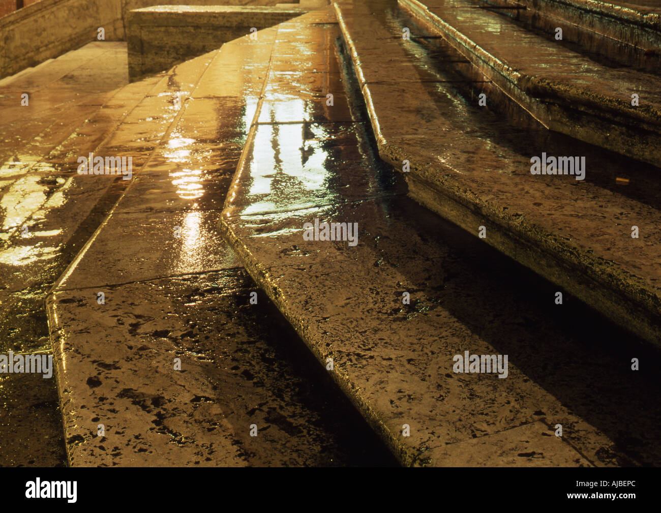 wet steps at night Stock Photo - Alamy