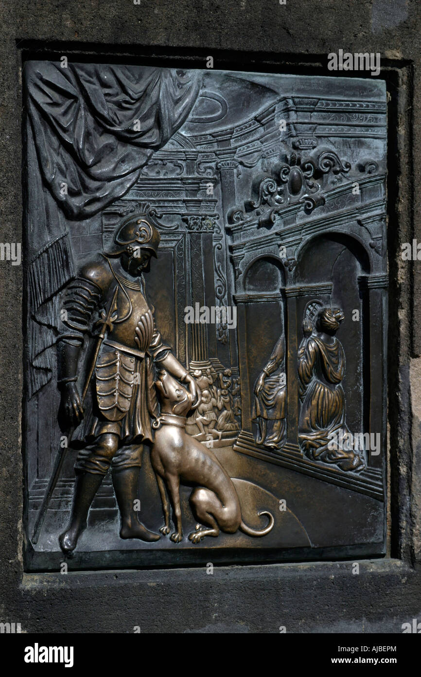 bronze beneath the statue of St John of Nepomuk as a supersticious ...