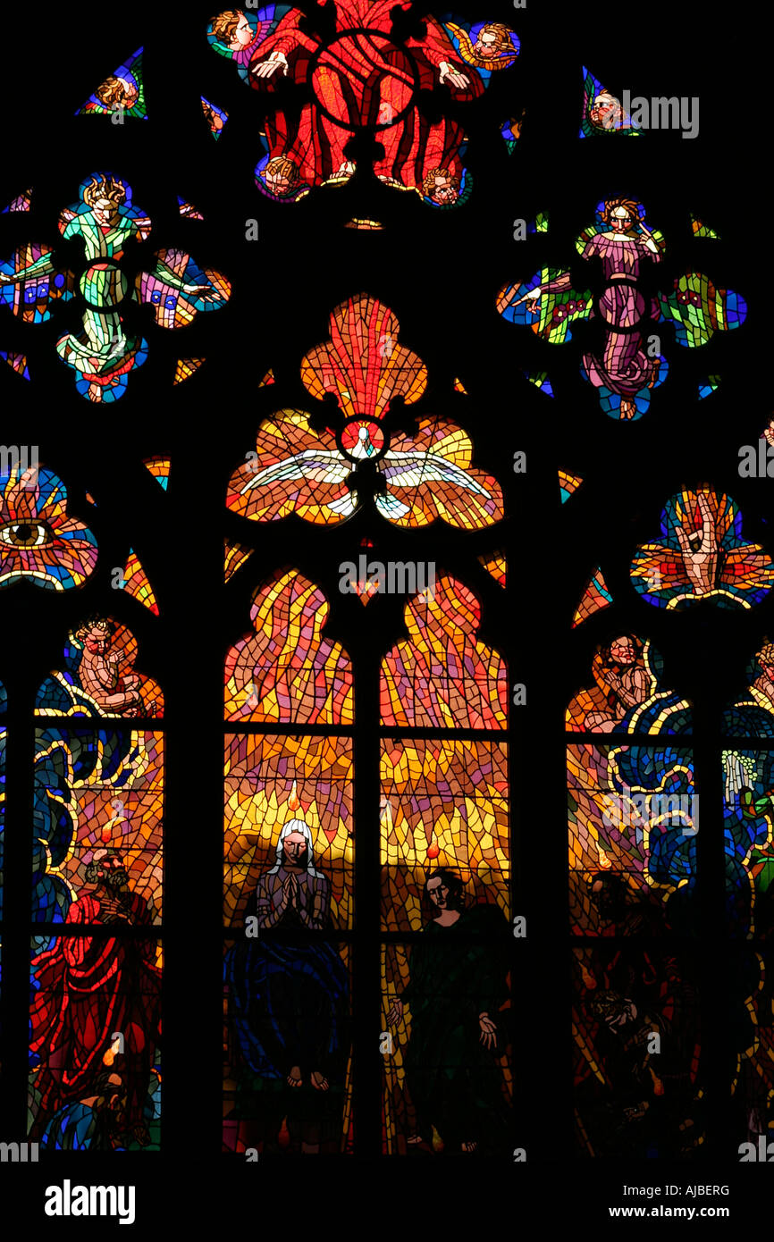 Stained glass window in Prague cathedral Stock Photo - Alamy