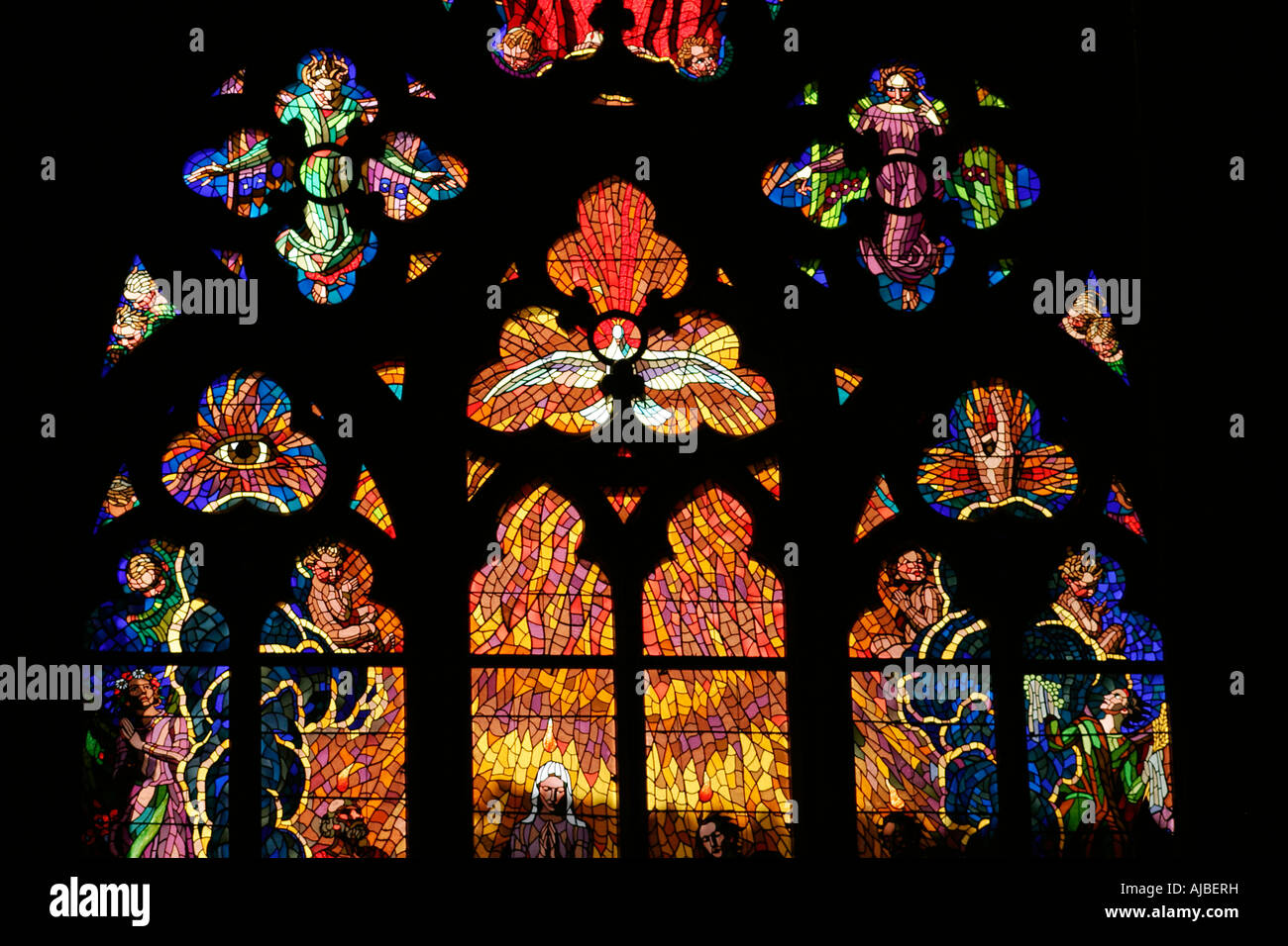Stained glass window in Prague cathedral Stock Photo - Alamy