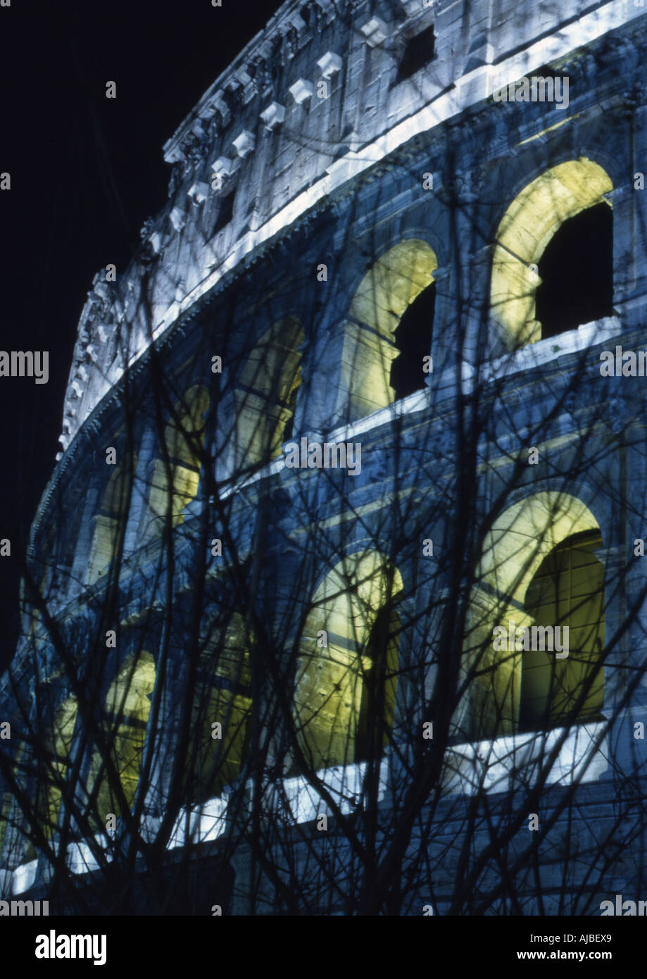 colosseum in rome at night through trees Stock Photo - Alamy