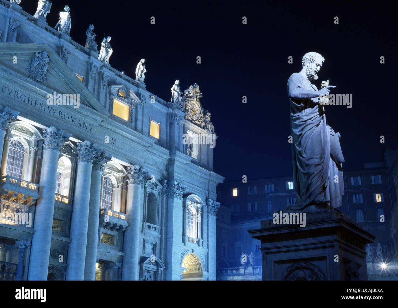 st.peter statue holding key in vatican at night, rome Stock Photo - Alamy