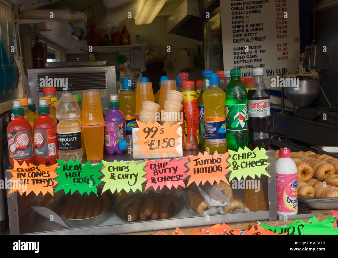 Junk food and drink in a kiosk on Blackpool Promenade Stock Photo - Alamy