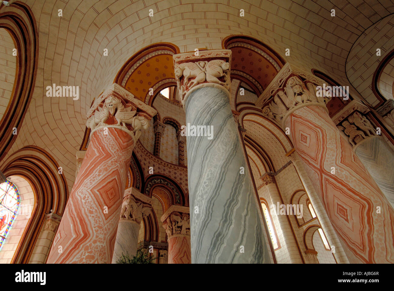 Decorative columns inside XI-XII century Romanesque colliegiate church ...