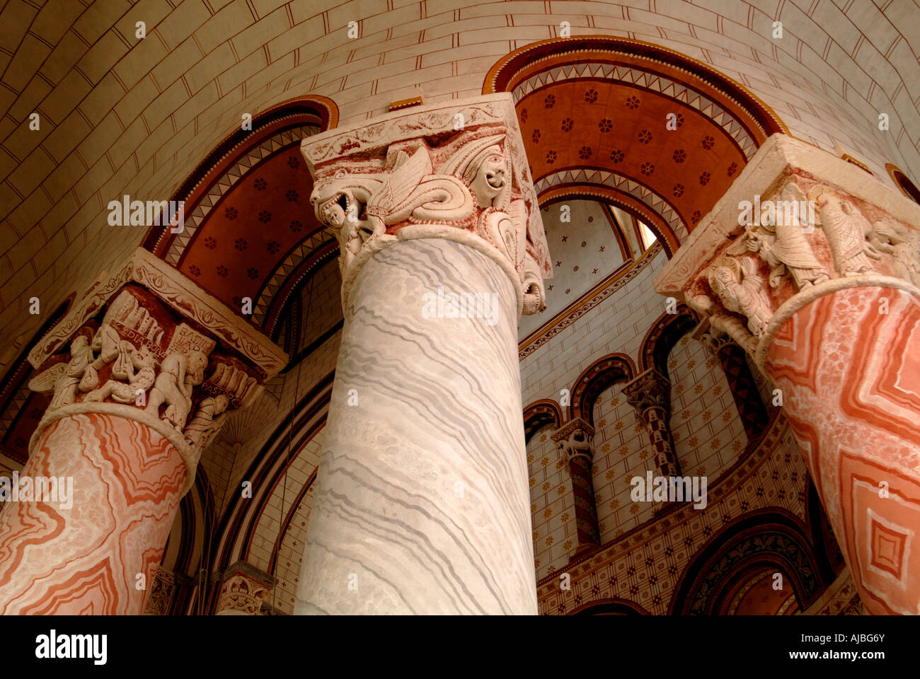 Decorative columns inside XI-XII century Romanesque colliegiate church ...
