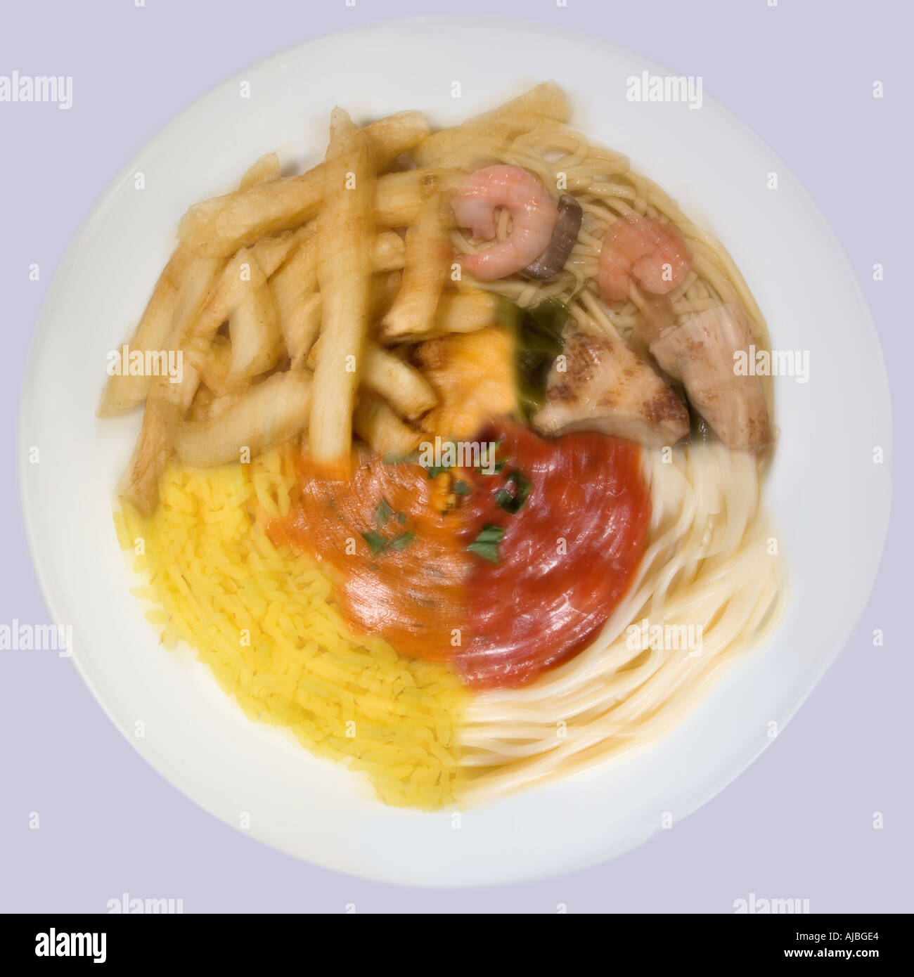 Food whirl montage of fish n chips chinese Indian and pasta Stock Photo ...