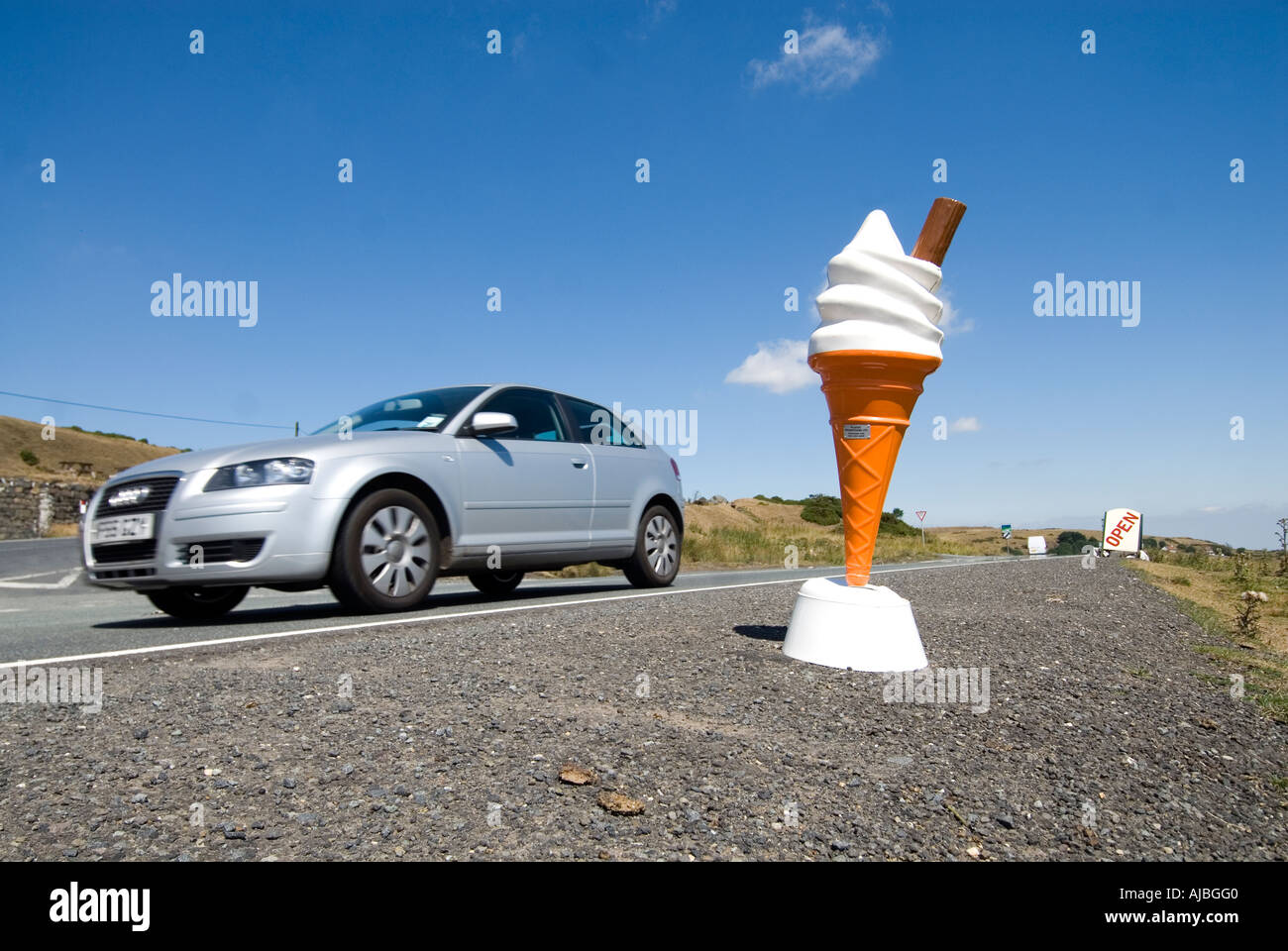 Promotional plastic ice cream cone by roadside on Clee Hill Stock Photo ...