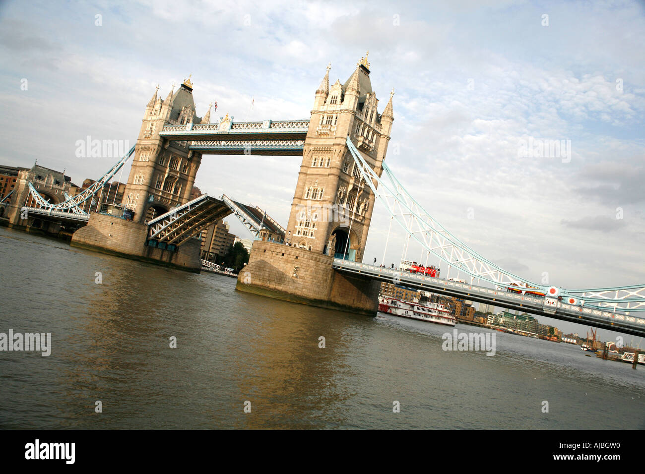Tower Bridge being raised in London, England Stock Photo - Alamy