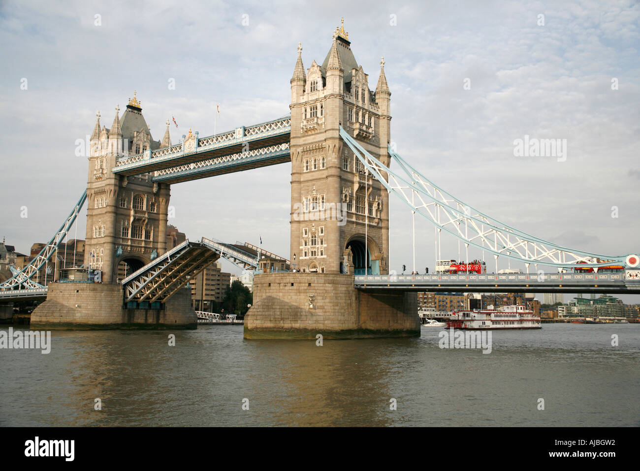 Tower Bridge being raised in London, England Stock Photo - Alamy
