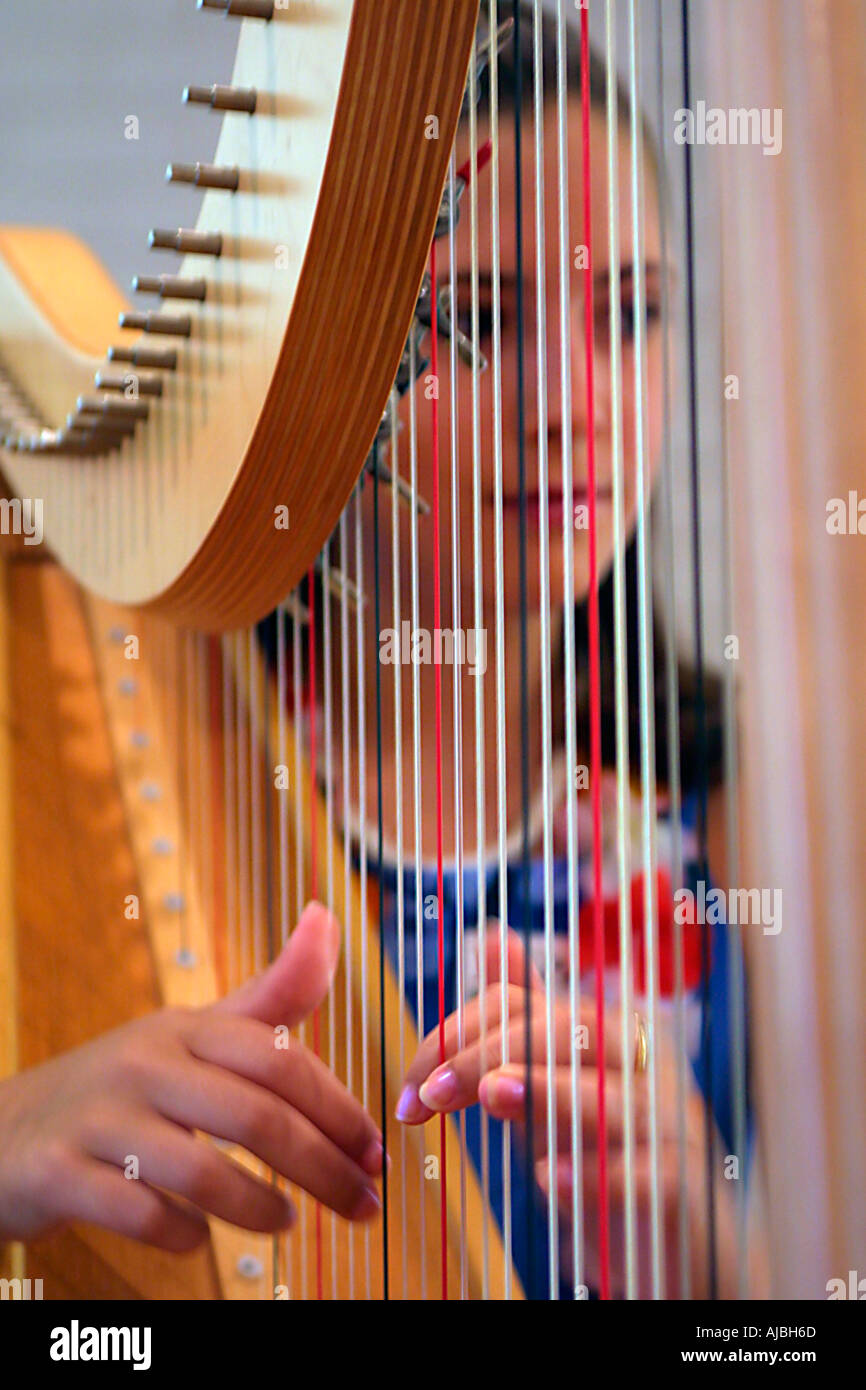 Young Womans Hands Plucking Harps Strings Musician Entertainment Stock ...