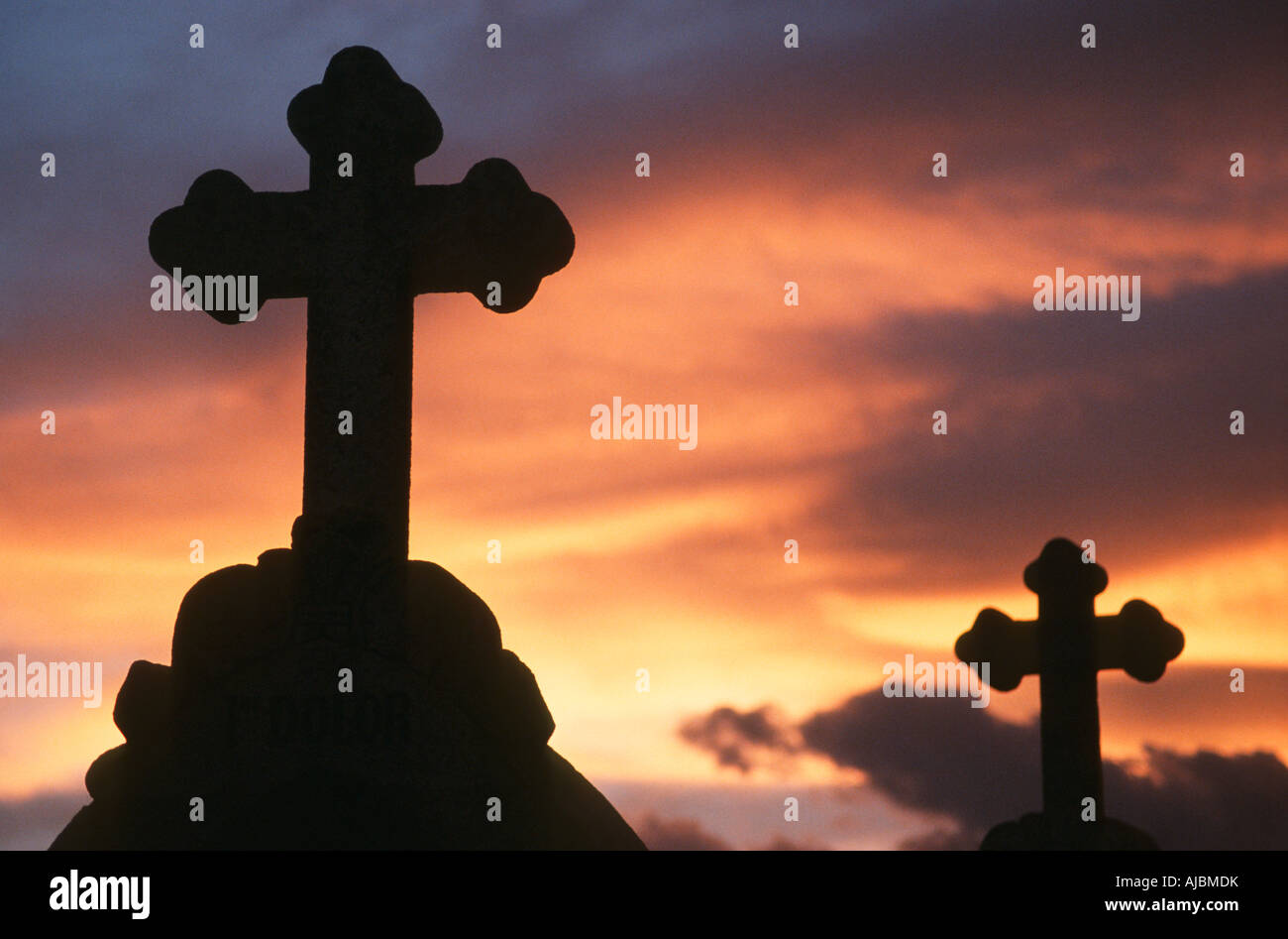 Silhouette of Crosses at Sunset Stock Photo - Alamy