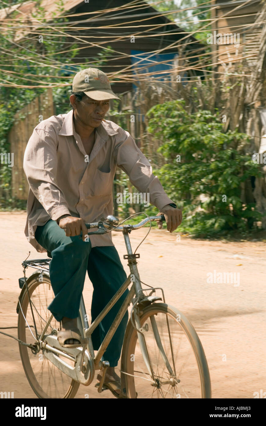 Cambodia Man Riding A Bicycle In The Rural Countryside Siem Reap Stock ...