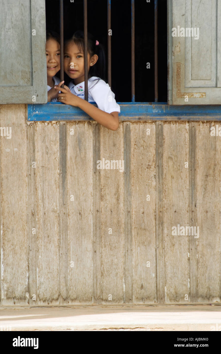 Cambodia Elementary School Girls Looking Outside Classroom Window Stock ...