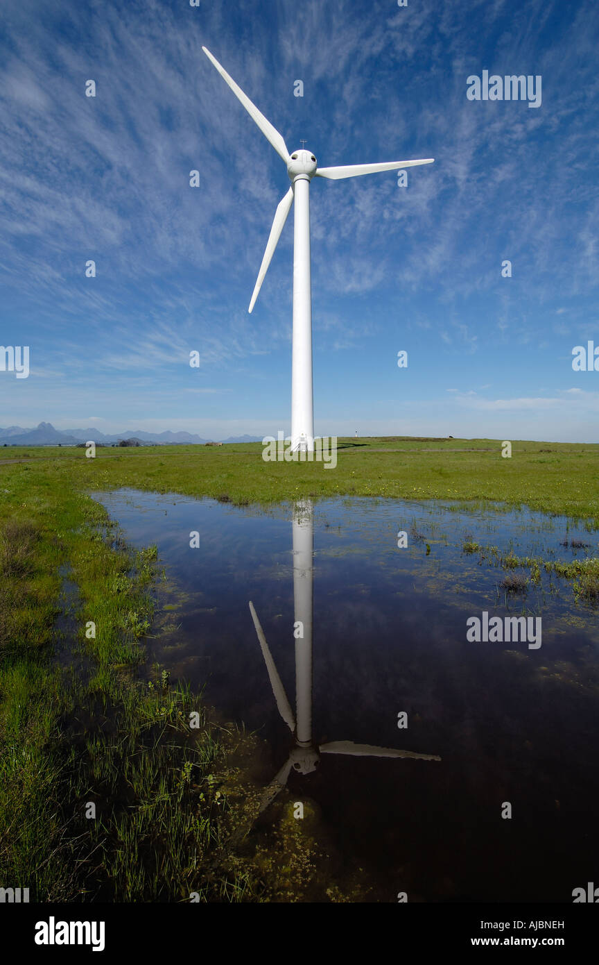 White Wind Generator and Reflection at a Wind Farm Stock Photo - Alamy