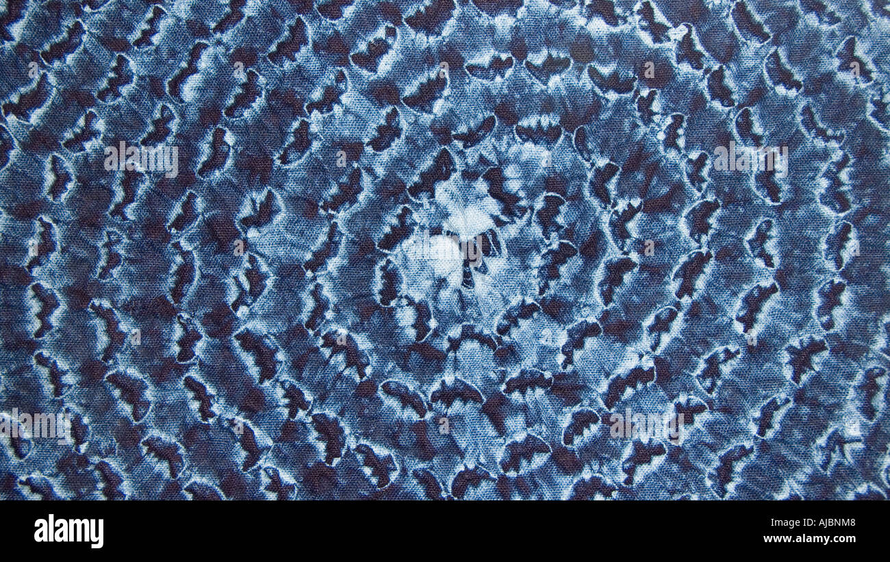 Detail of a Yoroba / Yoruba tie-dyed indigo stitch resist Adire textile ...