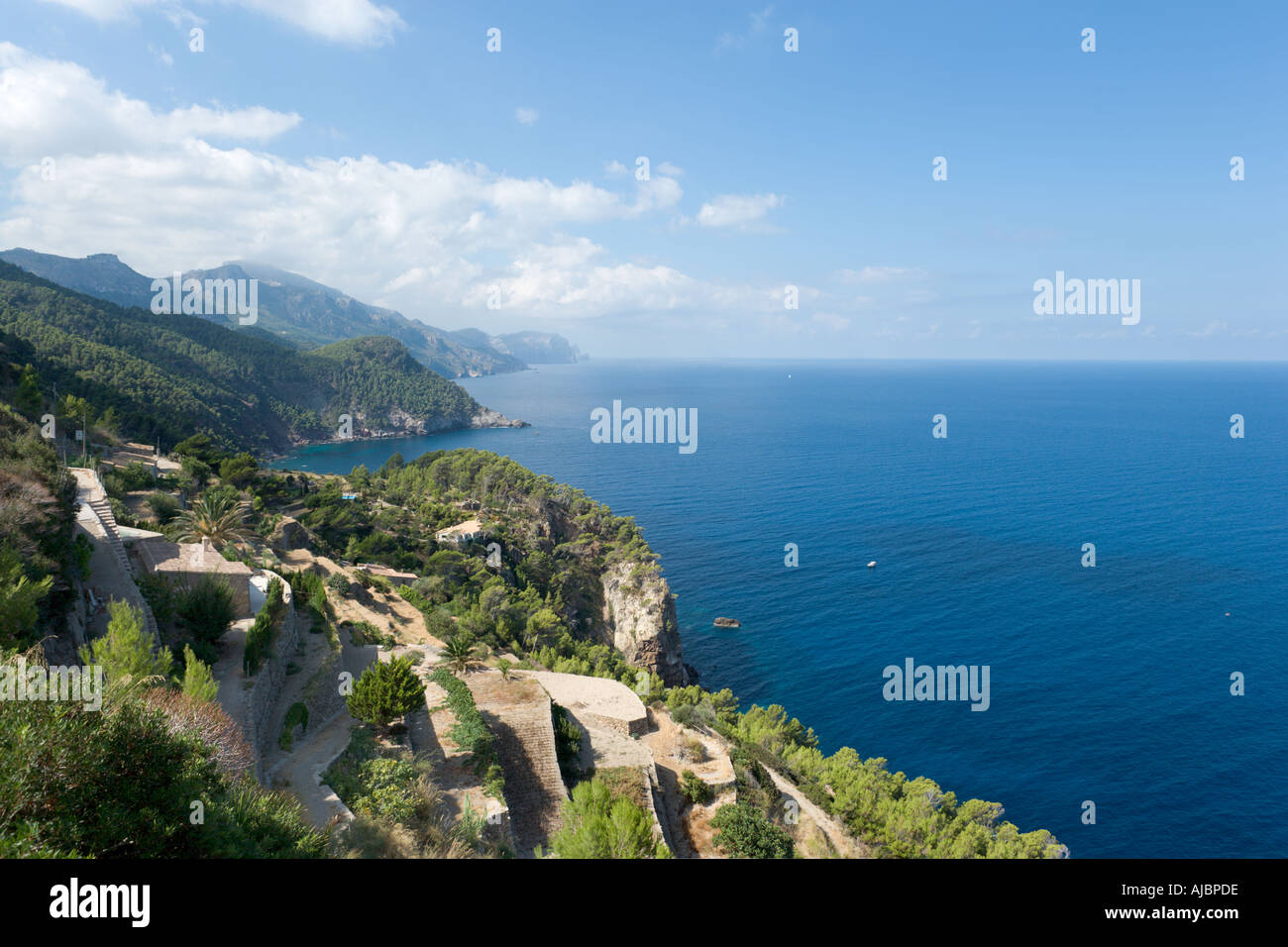 View from the Mirador Torre del Verger near Banyalbufar, West Coast ...