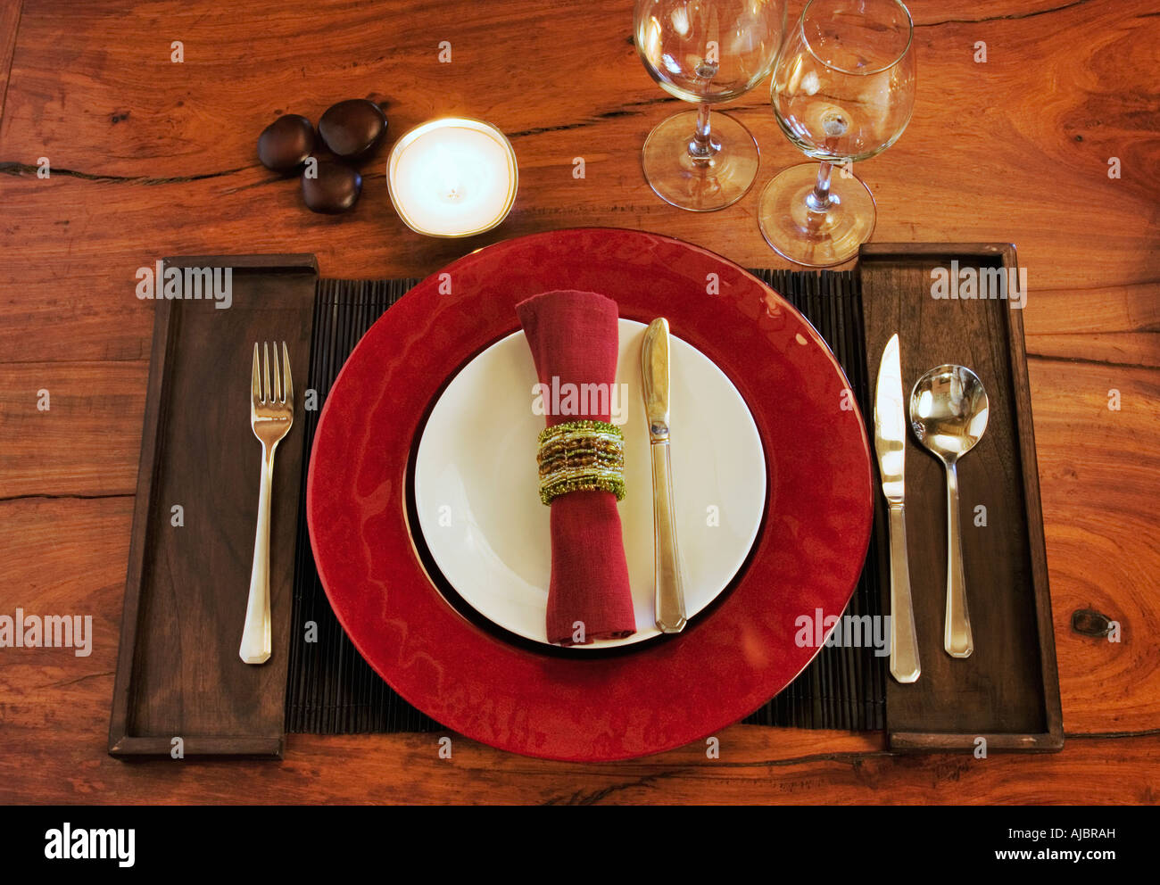 Rustic African Table Setting - Directly Above Stock Photo - Alamy