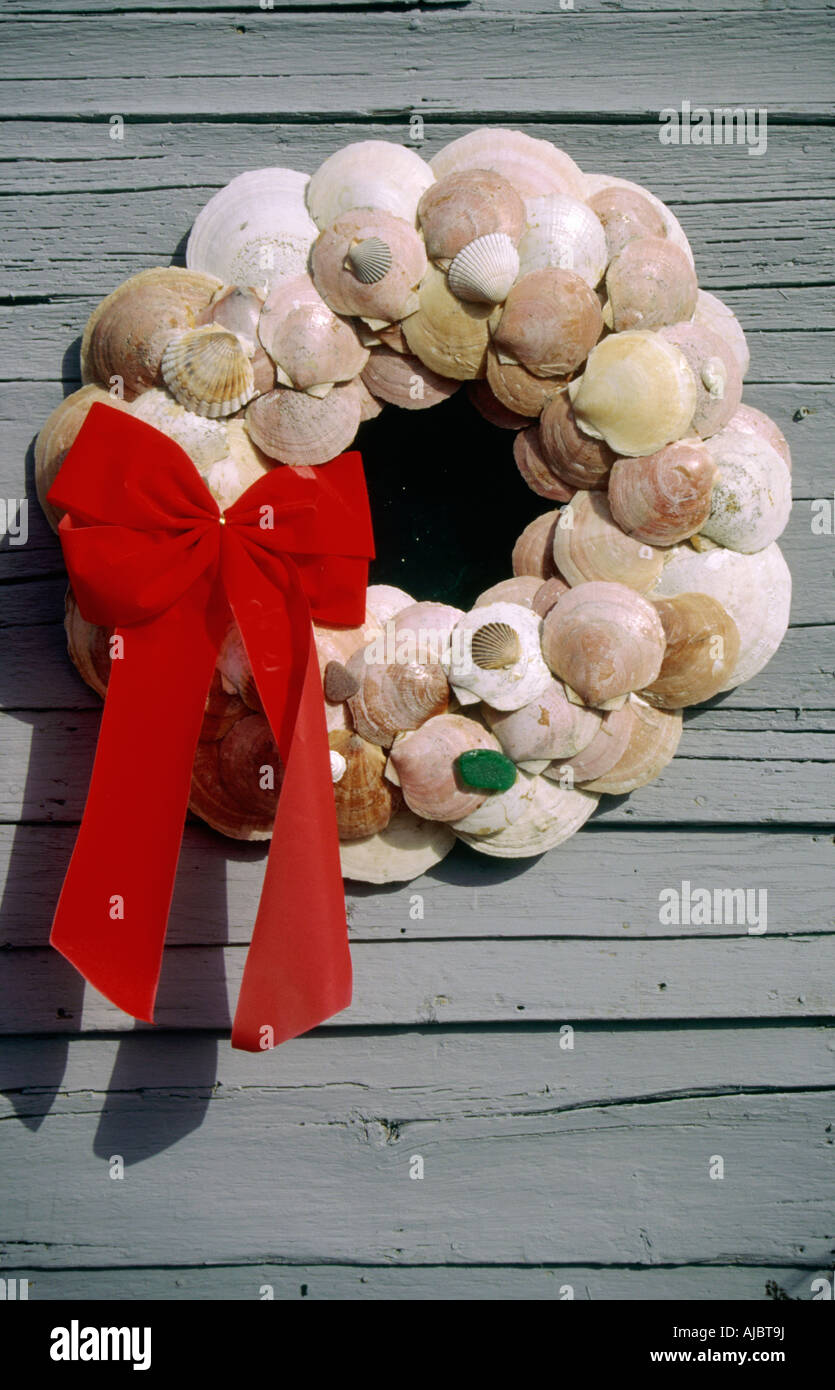 House Door with a Wreath Made of Shells Stock Photo - Alamy