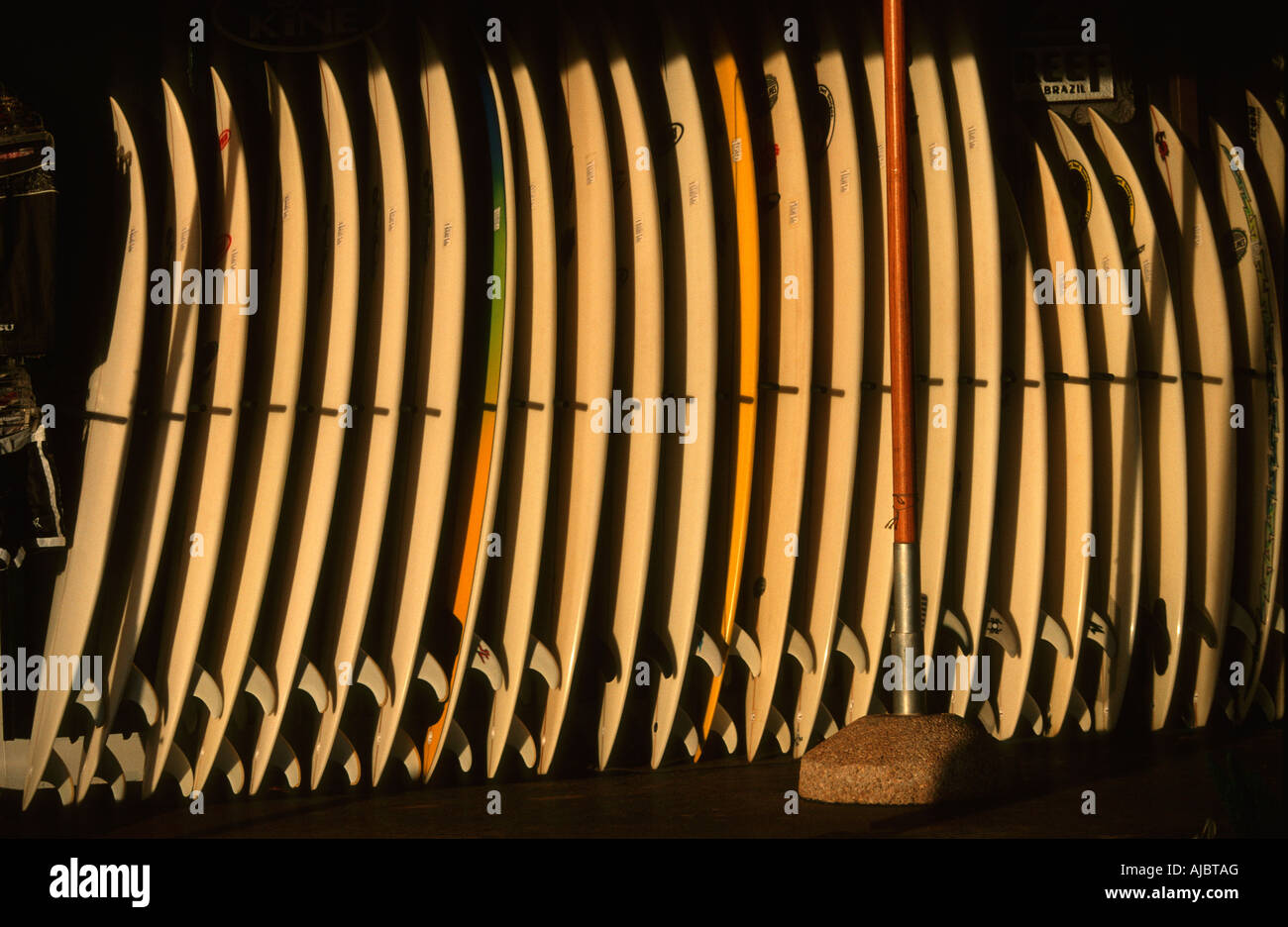 Surfboards Stacked Together on Display Outside a Surf Shop Stock Photo ...