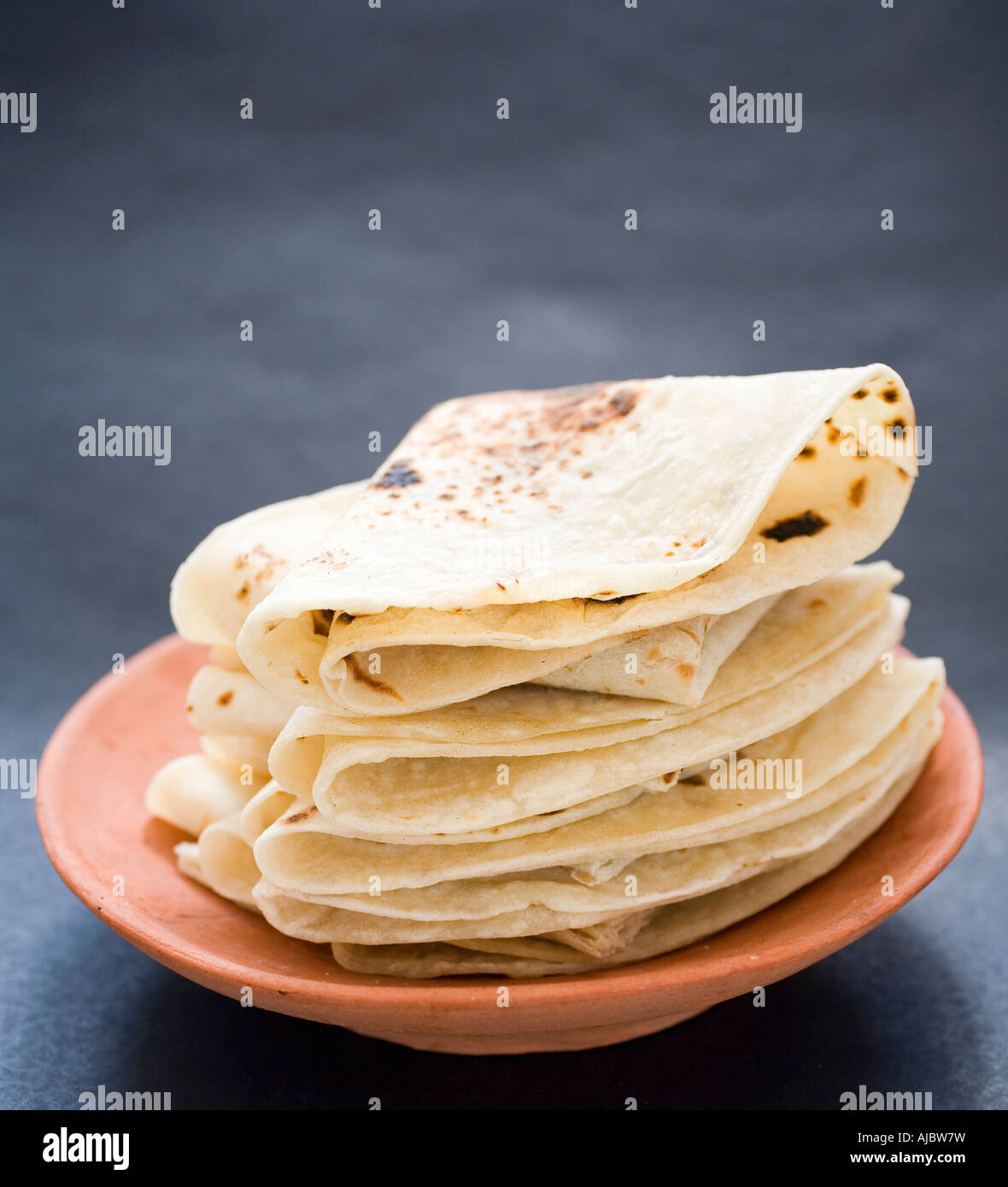 A Ceramic Plate with a Pile of Folded Rotis Stock Photo - Alamy
