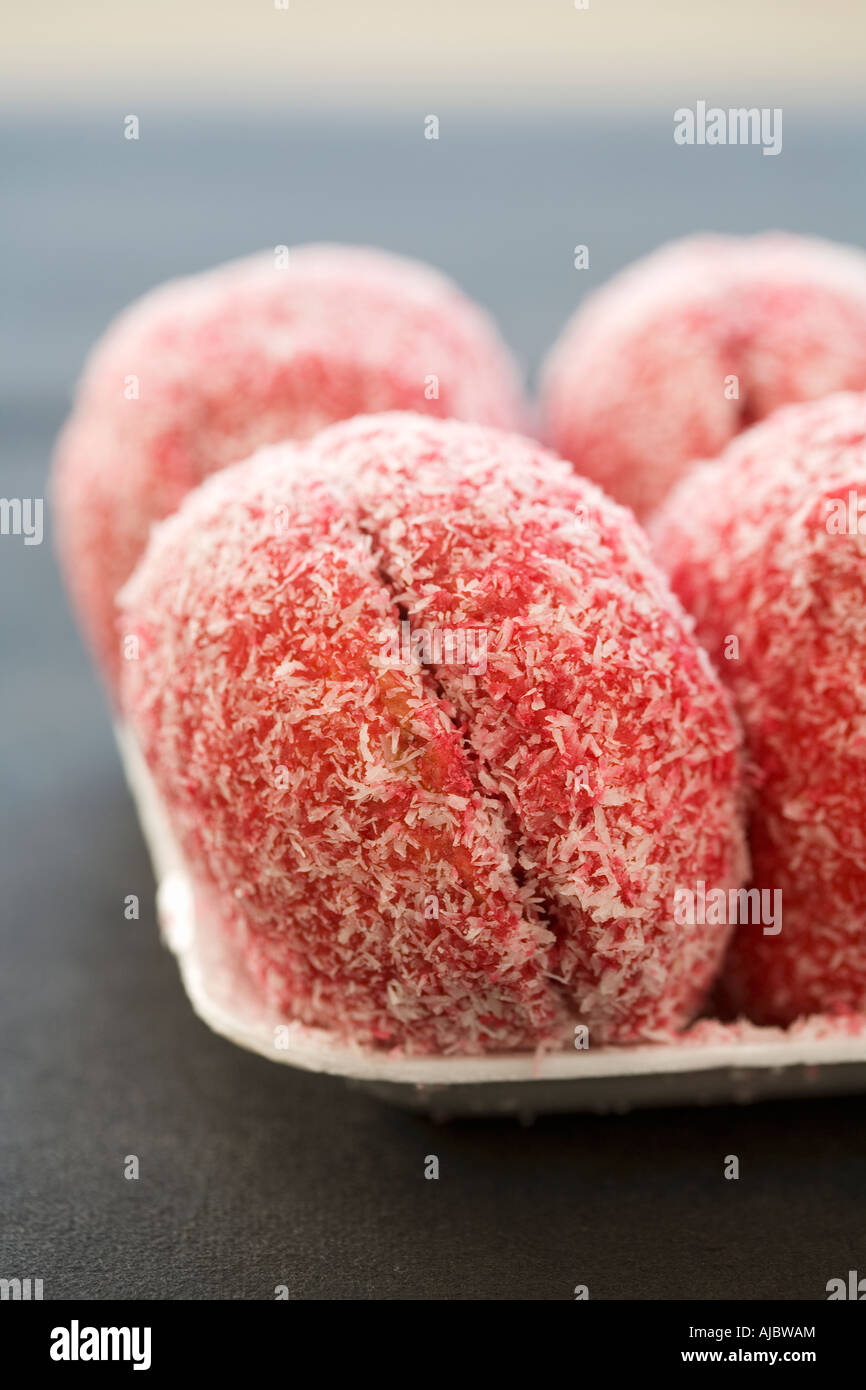 Close-up of South African Red Cakes (Snowballs Stock Photo - Alamy