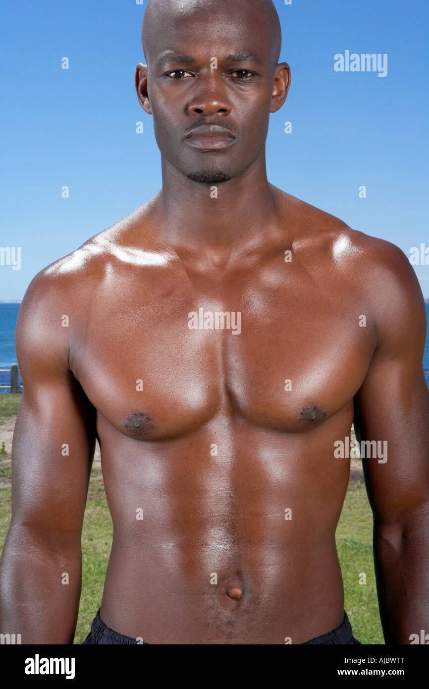 Front View of Man with No Shirt Stock Photo - Alamy