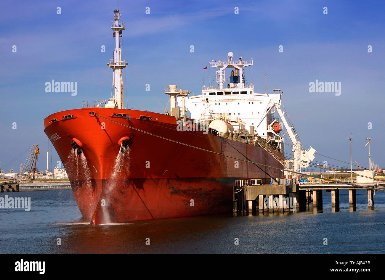 Tanker Ship Loading Chemicals at Dock Stock Photo - Alamy