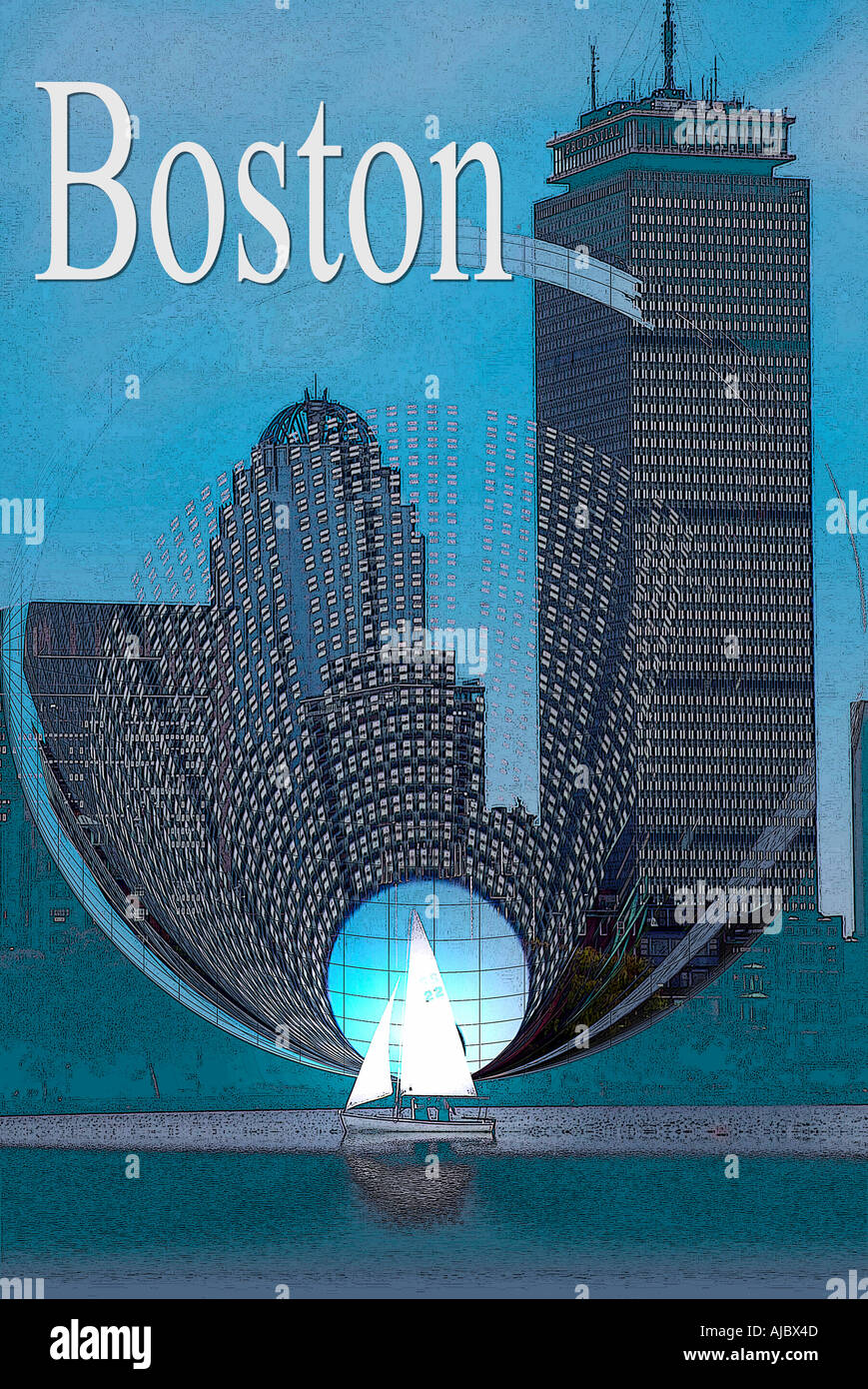 Post Art Boston Sailboat Charles River Abstract Art Stock Photo - Alamy
