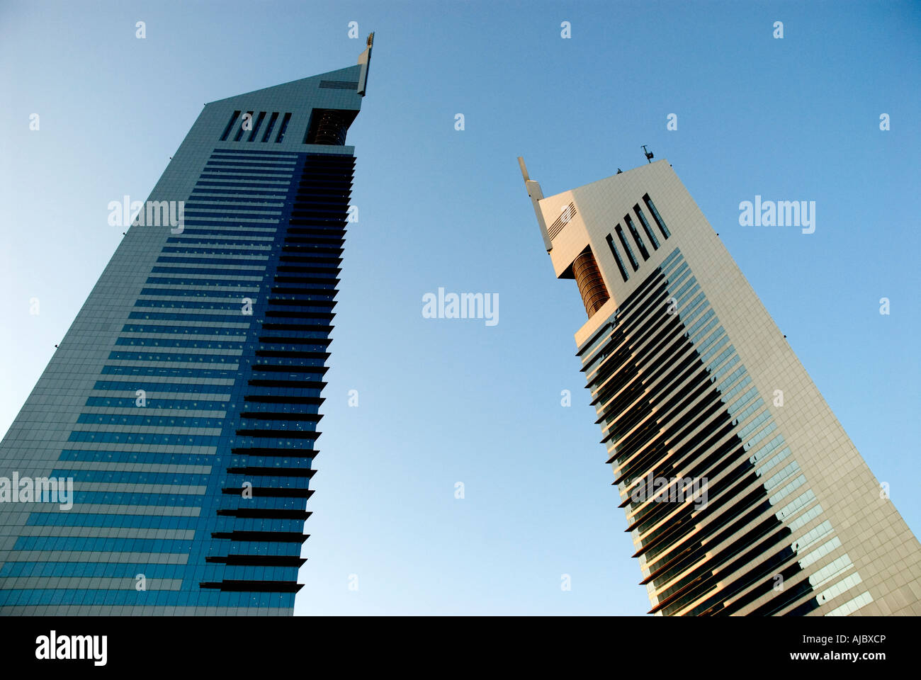 An Upward View of the Emirates Towers Stock Photo - Alamy