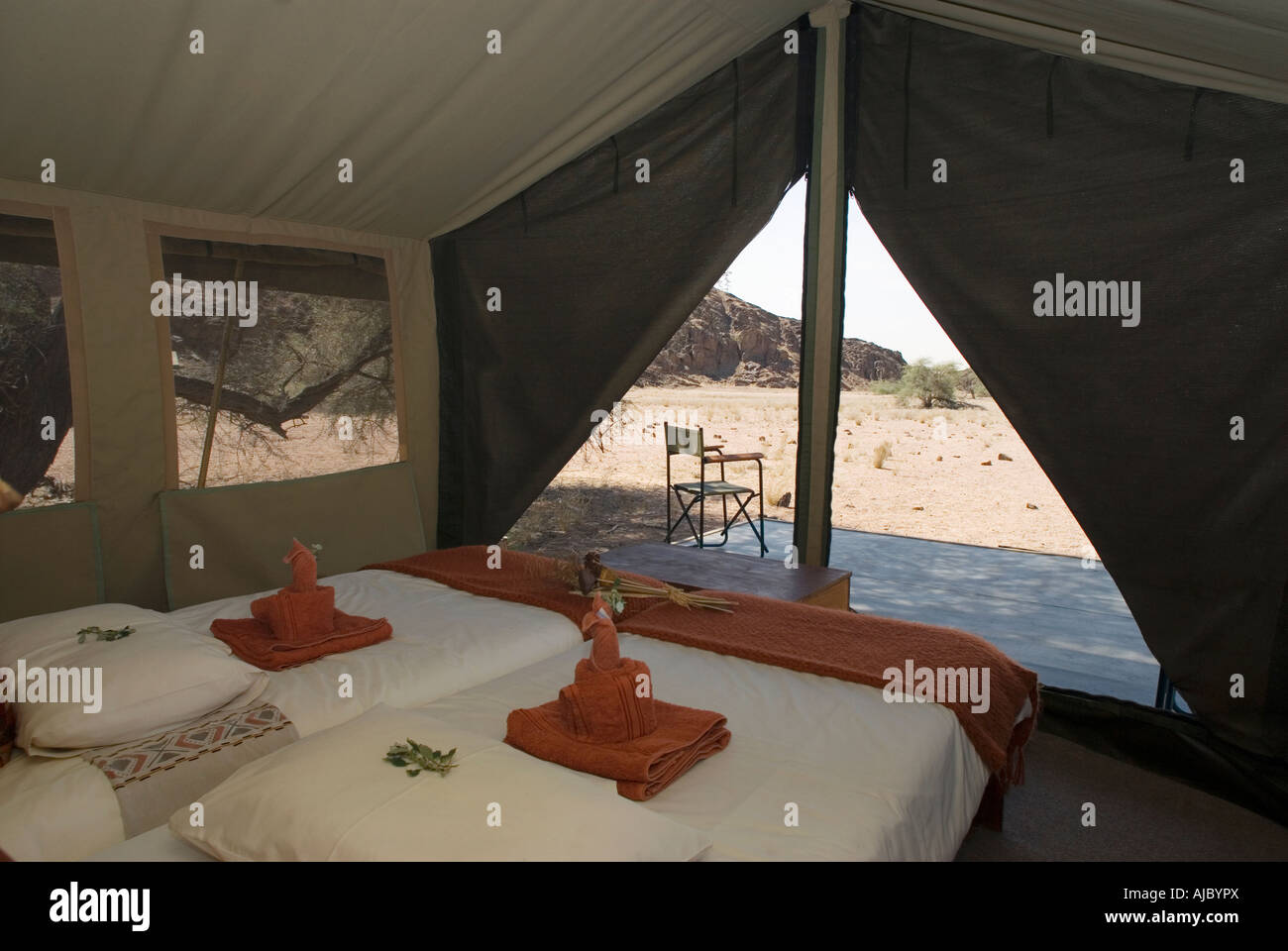 View Inside a Luxury Safari Tent Stock Photo - Alamy