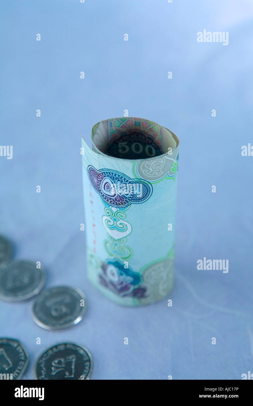A Roll of United Arab Emirates Money (Dirham Stock Photo - Alamy