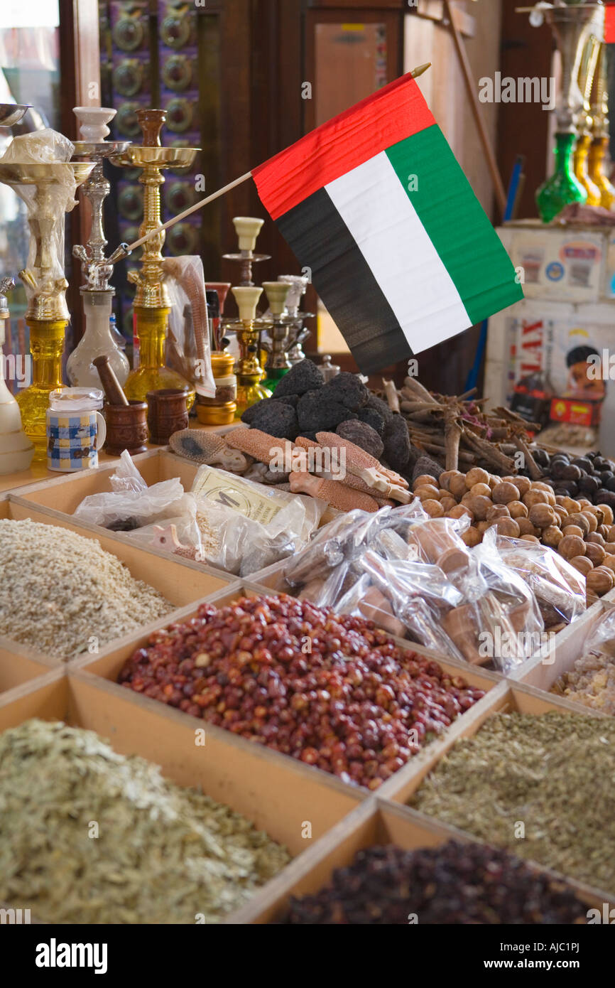 UAE flag and spices in spice souk, Deira, UAE Stock Photo - Alamy