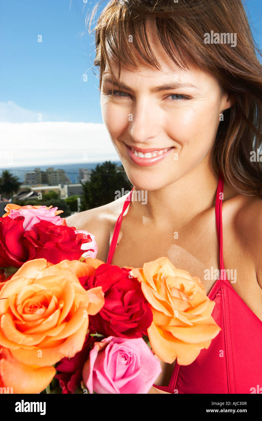 Caucasian woman bikini with flowers hi-res stock photography and images ...