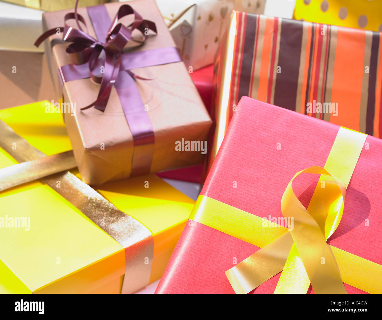 Colourfully Wrapped Gift Boxes Stock Photo - Alamy