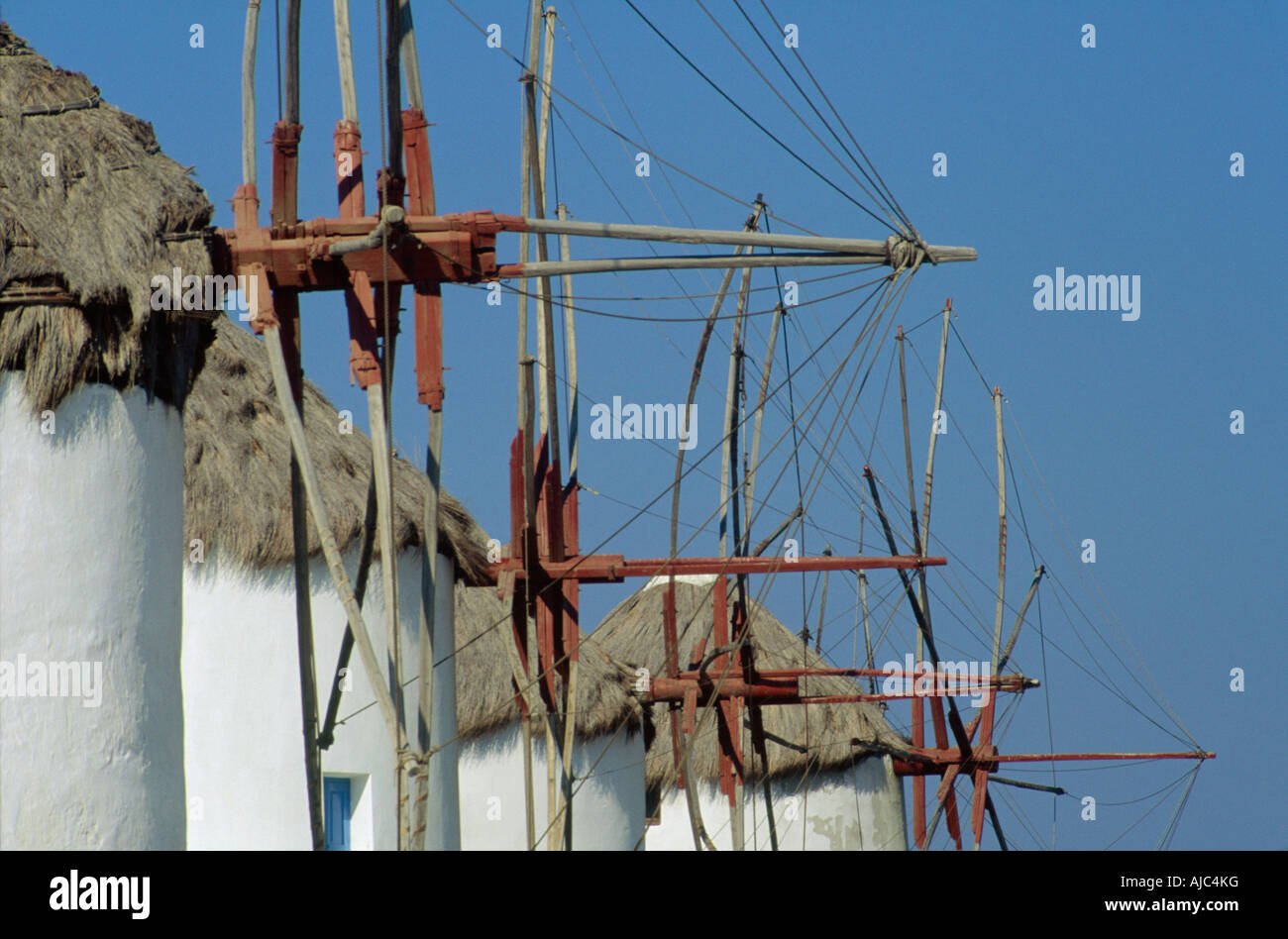 Row of Thatched Windmills Stock Photo - Alamy