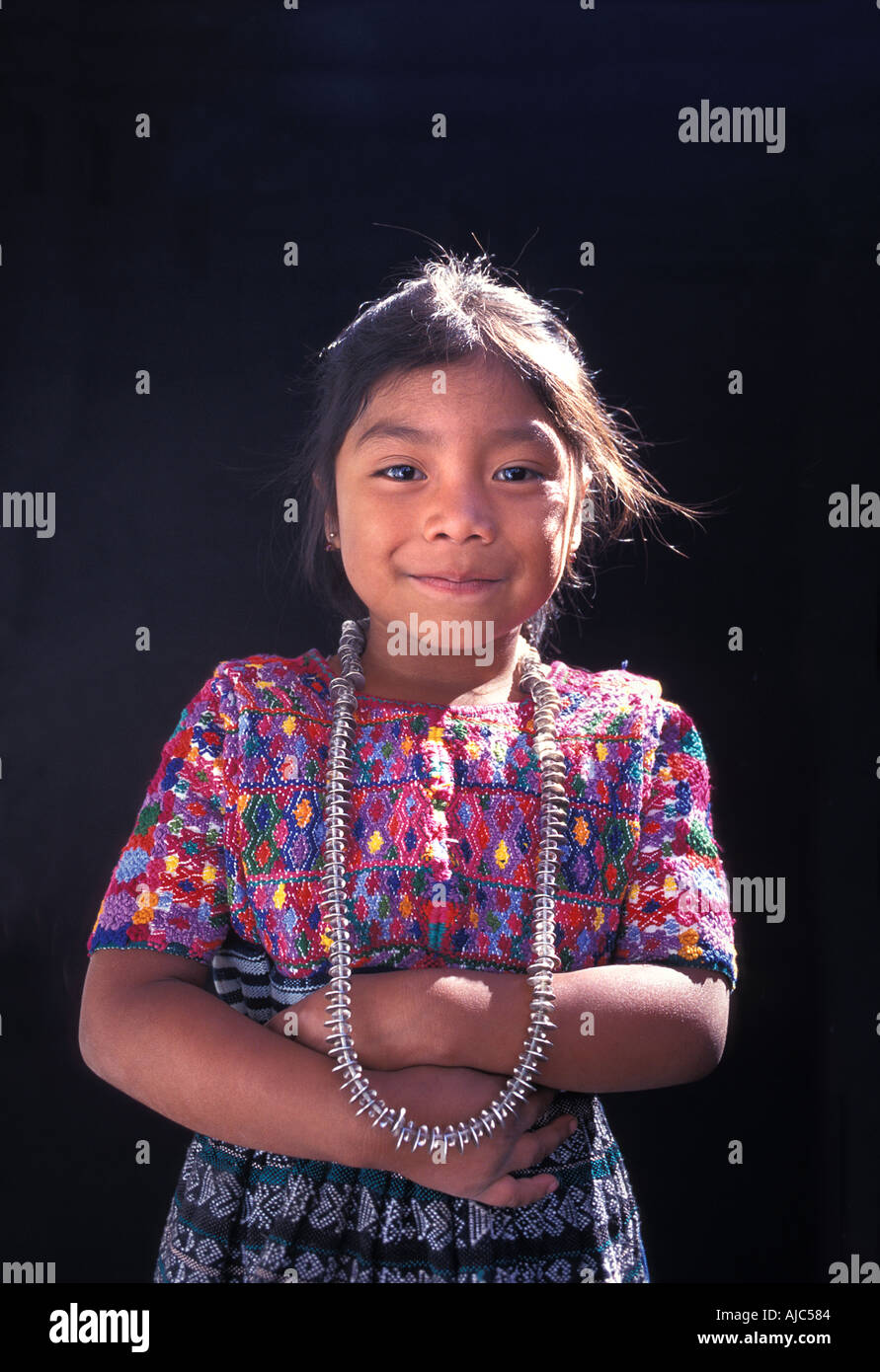 Young Maya girl in tribal costume Kaqchikel Maya community of San Pedro ...