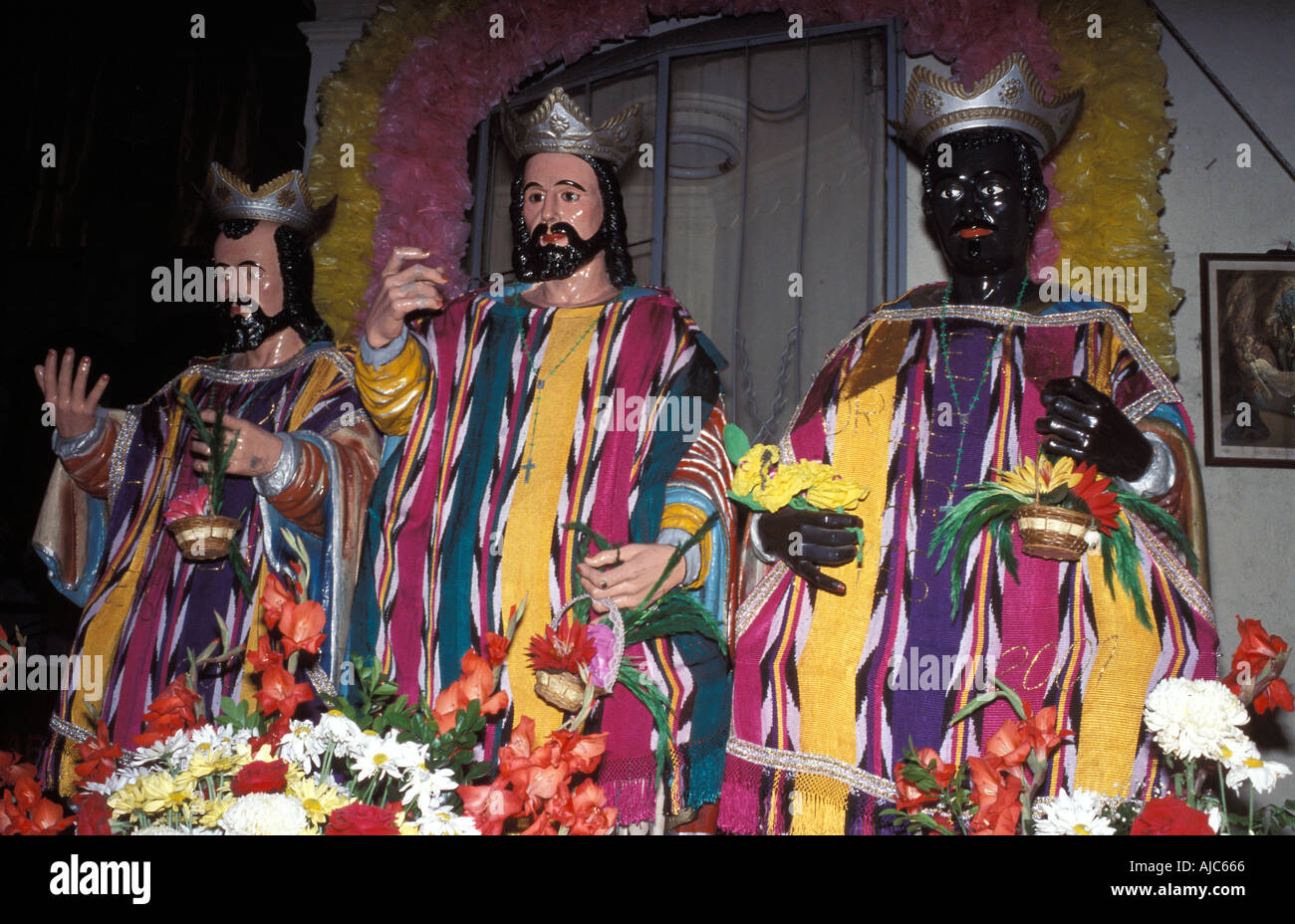 The 3 Kings dressed in locally woven textiles and displayed in the ...